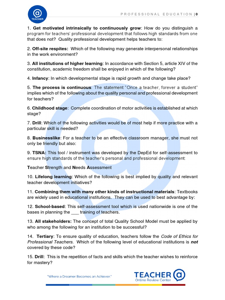 Profed Handout 4 (Ta) | PDF | Teachers | Learning