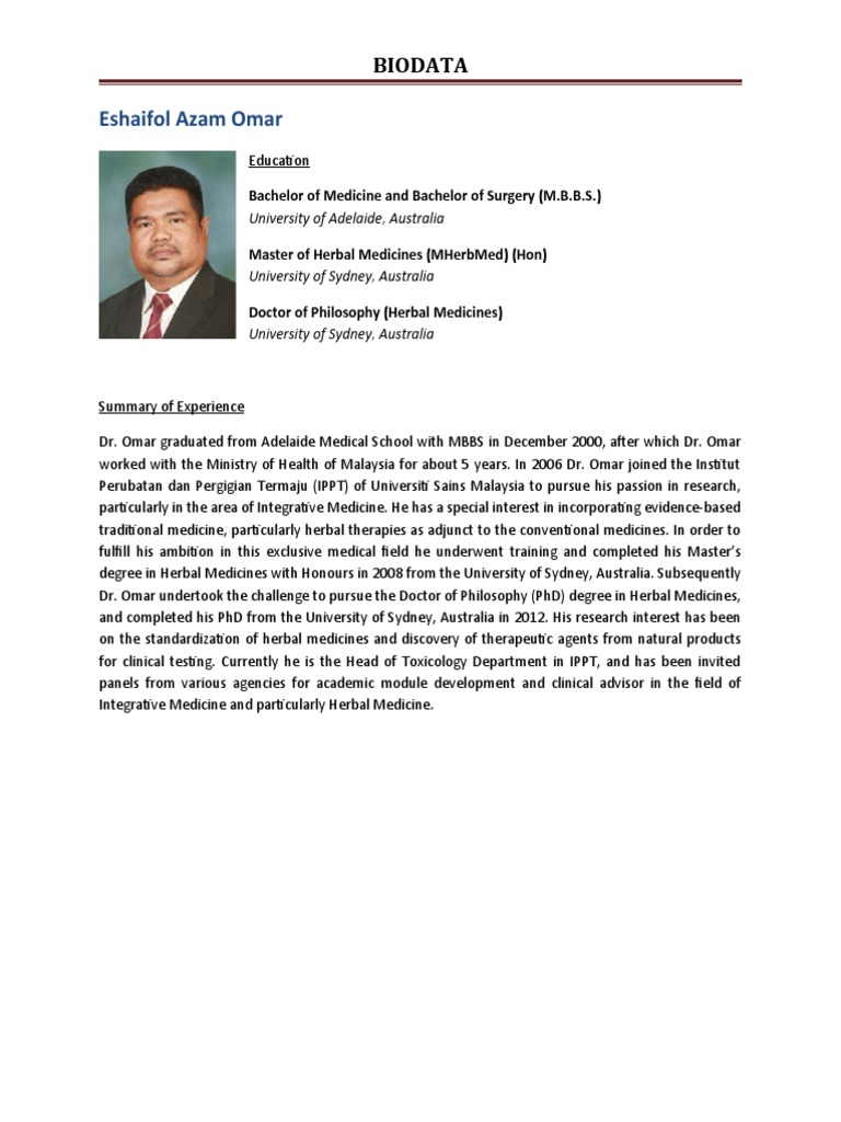 Biodata ENGLISH - Eshaifol Azam Omar | PDF