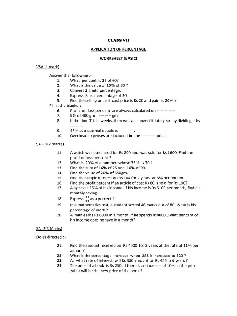 WS - Application of Percentage HOTS | PDF