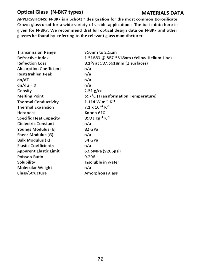 Optical Glass N BK7 Data Sheet | PDF | Science & Mathematics | Technology & Engineering