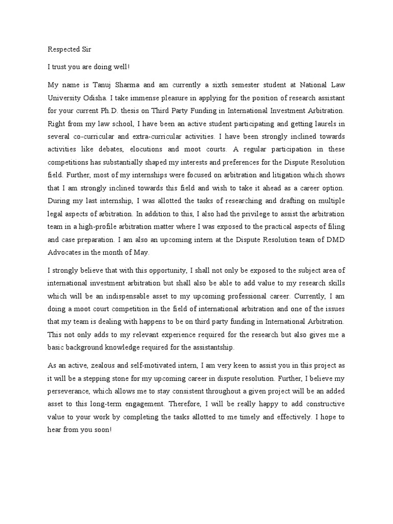 Research Assistant Application Letter | PDF