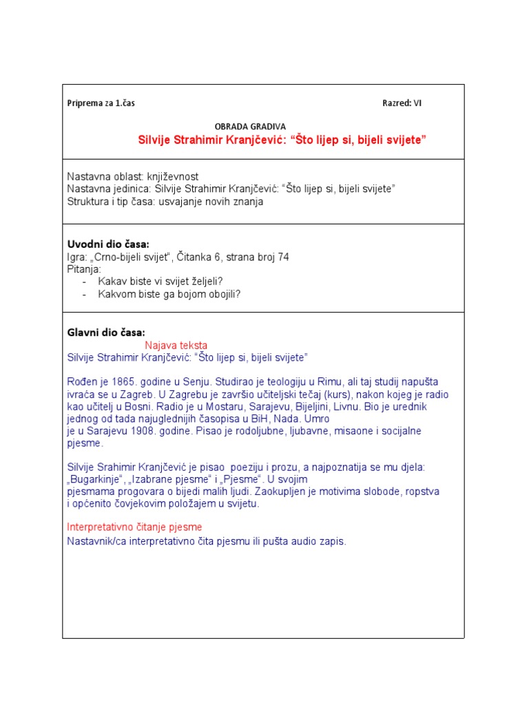 Priprema - Što Lijep Si Bijeli Svijete | PDF