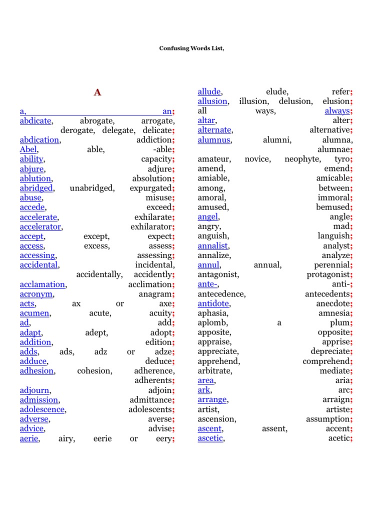 Confusing Words List | PDF