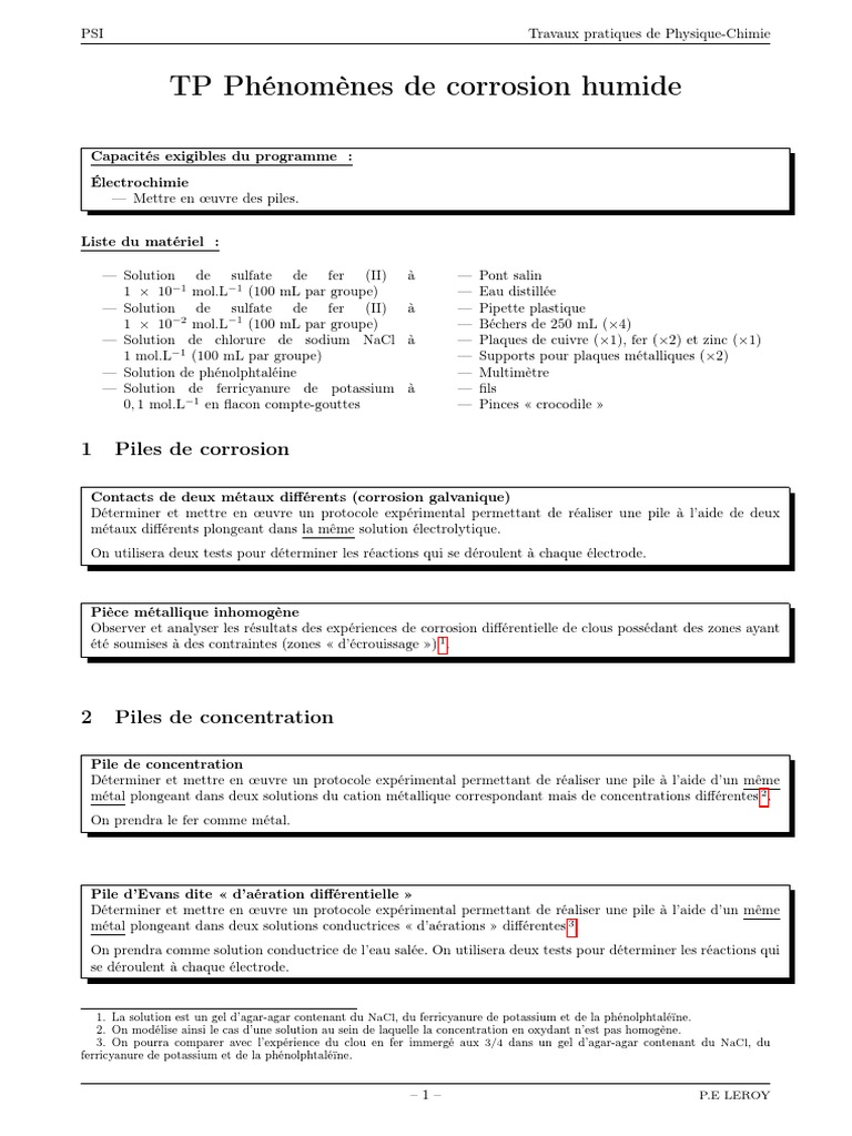 Phenomenes de Corrosion Humide TP | PDF | Corrosion | Électrochimie