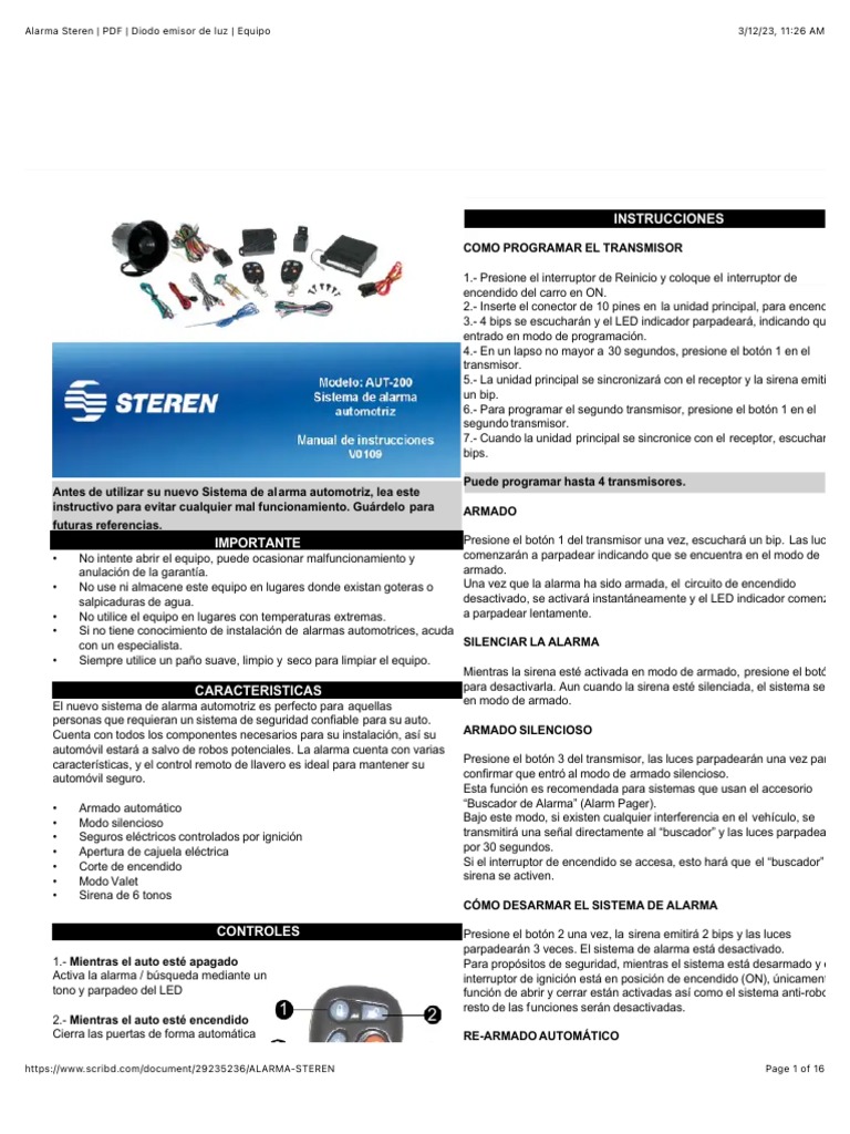 Alarma Steren - PDF - Diodo Emisor de Luz - Equipo | PDF | Diodo emisor ...