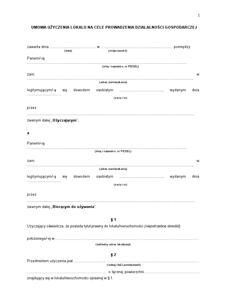 Umowa Uzyczenia Lokalu PDF | PDF Umowa Uzyczenia Lokalu PDF | PDF