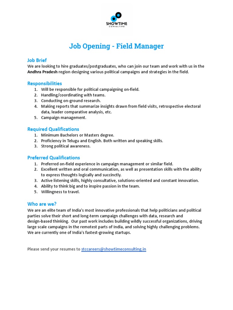 Field Manager for Political Campaigns | PDF