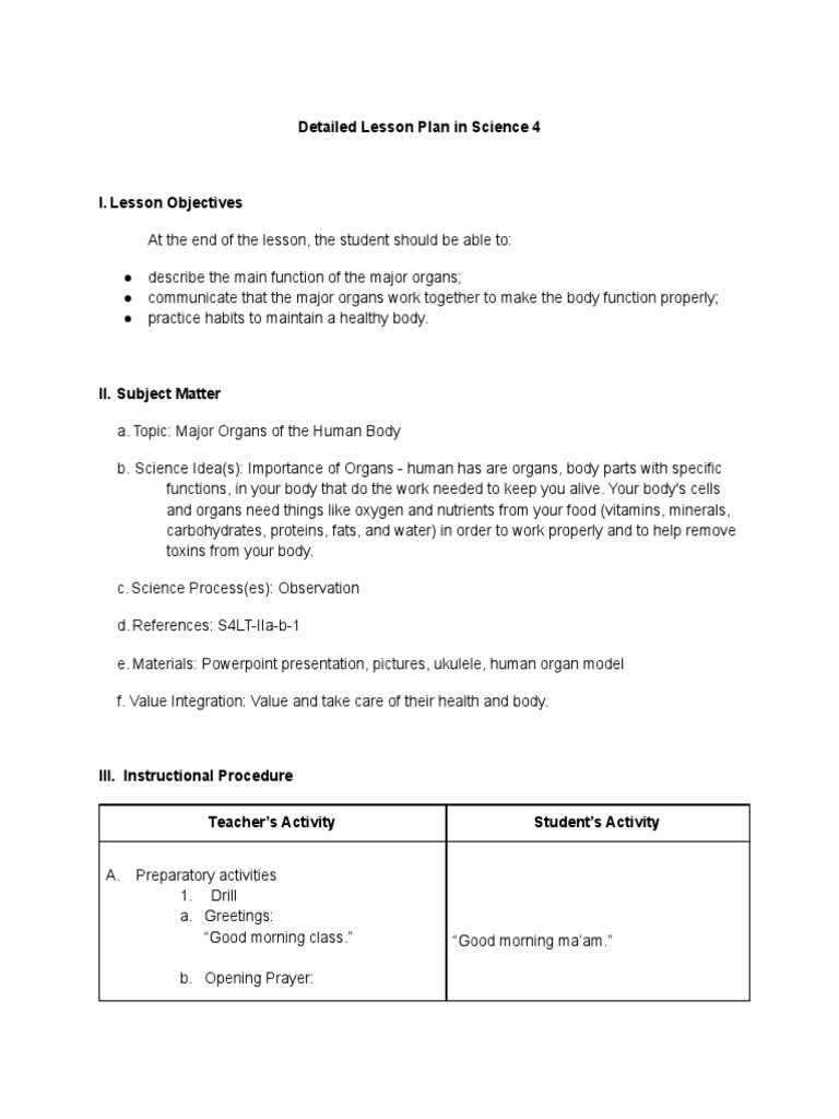 Science 4 Lesson Plan | PDF | Human Body | Respiratory System