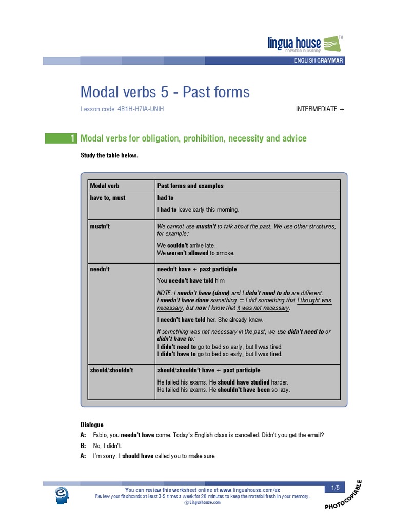 Past Forms of Modal Verbs | PDF | English Grammar | Verb