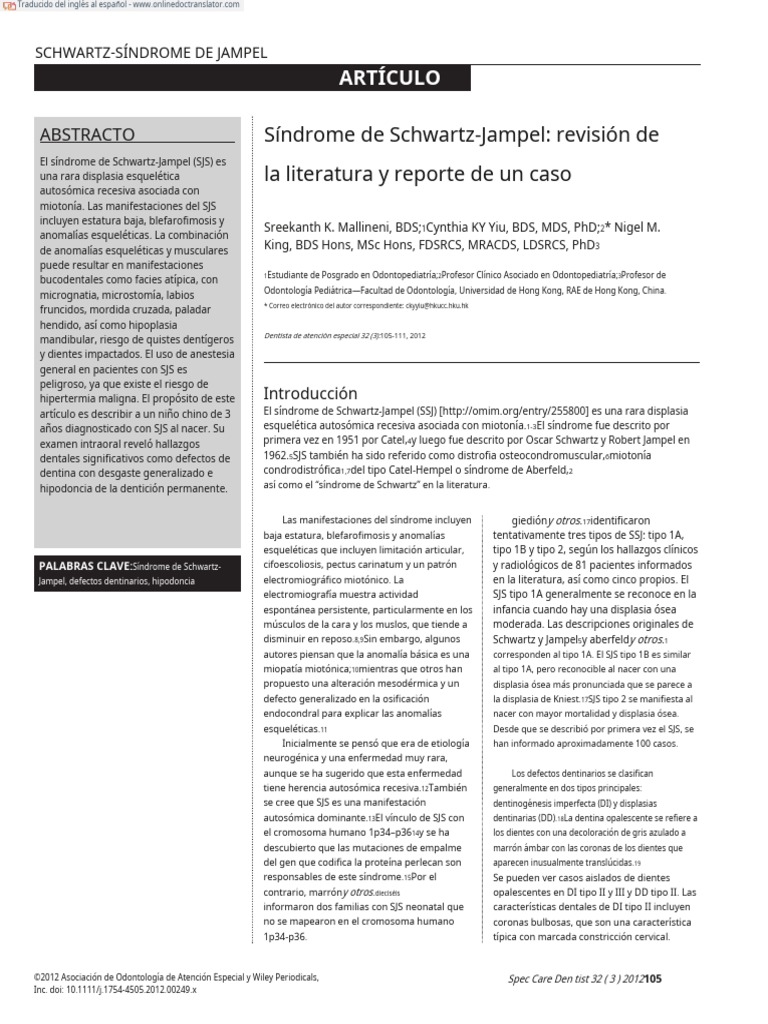 Schwartz–Jampel syndrome a review.en.es.pdf | PDF | Odontología | Diente