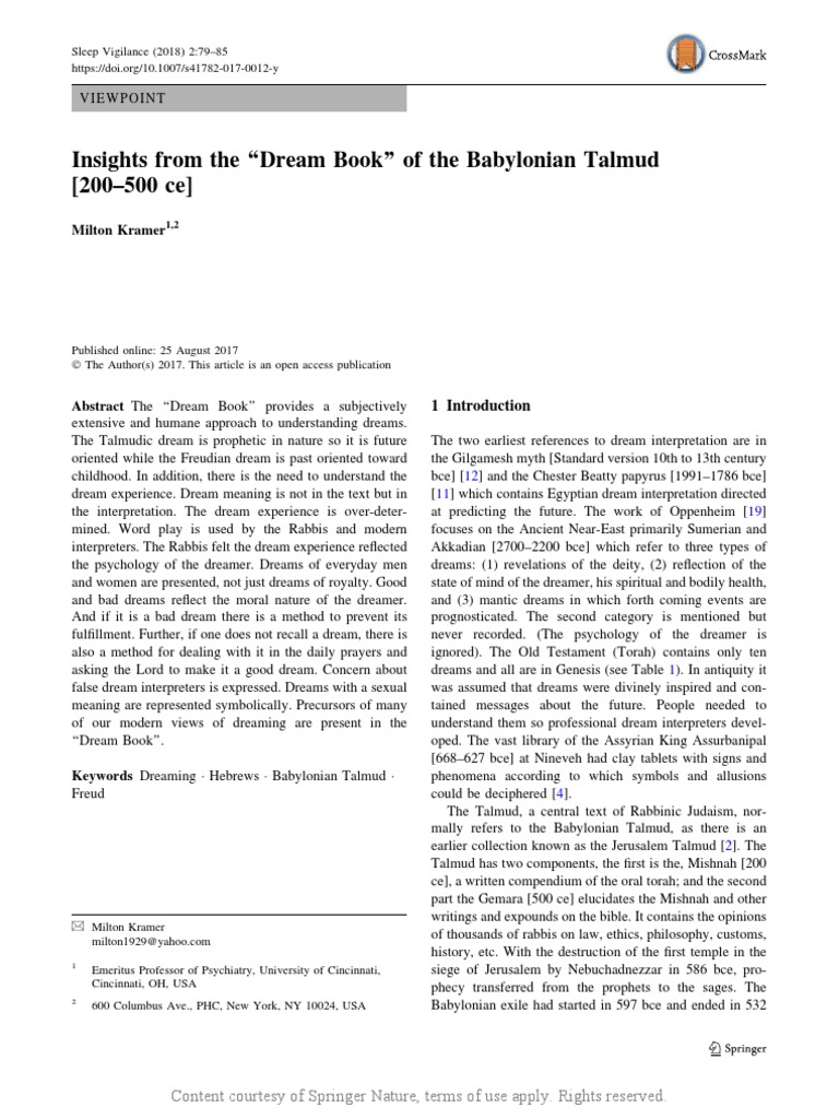 Insights From The Dream Book of The Babylonian Tal | PDF | Dream | Talmud