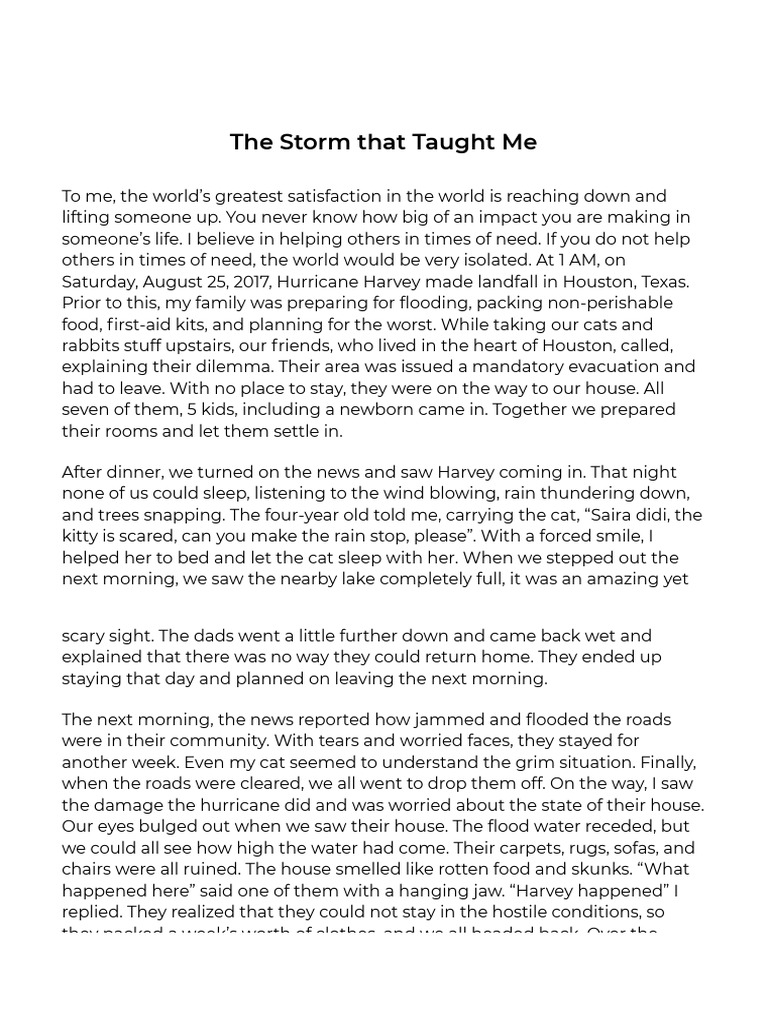 The Storm That Taught Me - (Essay Example), 591 Words GradesFixer | PDF ...