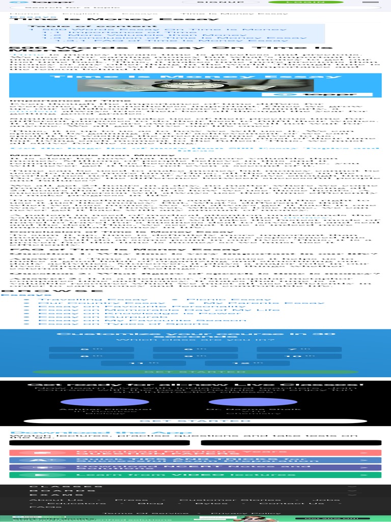 Time Is Money Essay For Students and Children 500 Words Essay | PDF ...