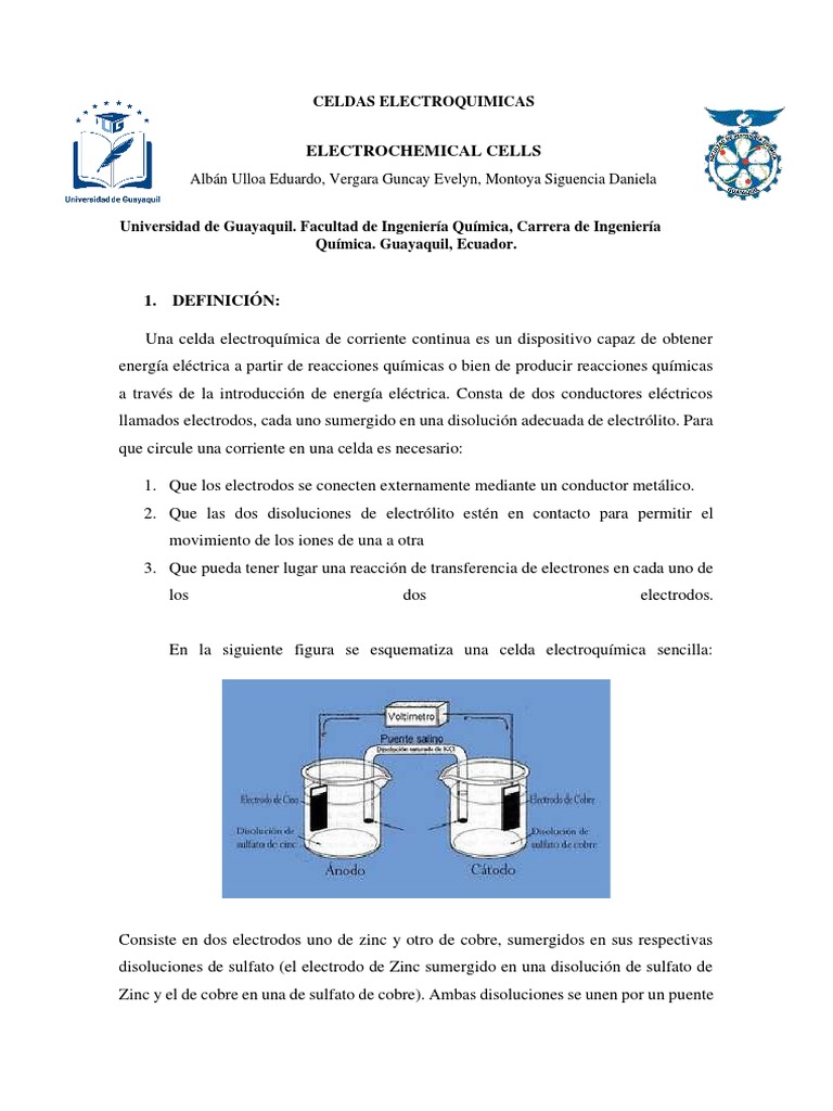 Celdas Electroquimicas PDF | PDF | Electrodo | Ánodo