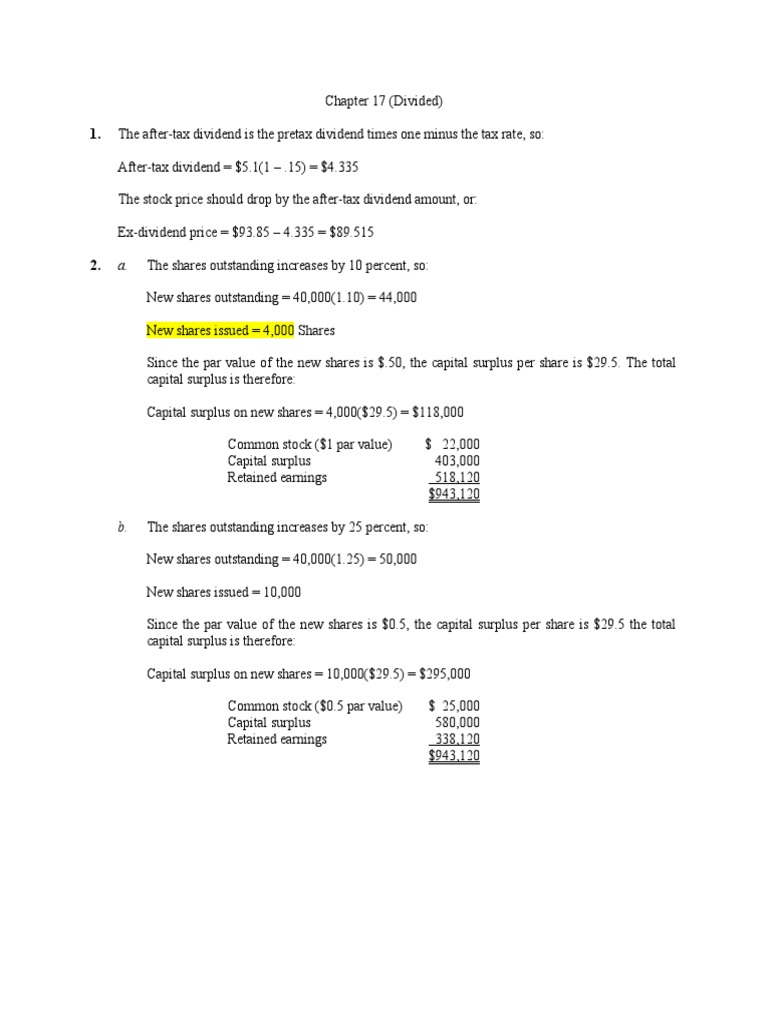 Chapter 17 Solution (Dividend Policy) | PDF | Dividend | Stocks