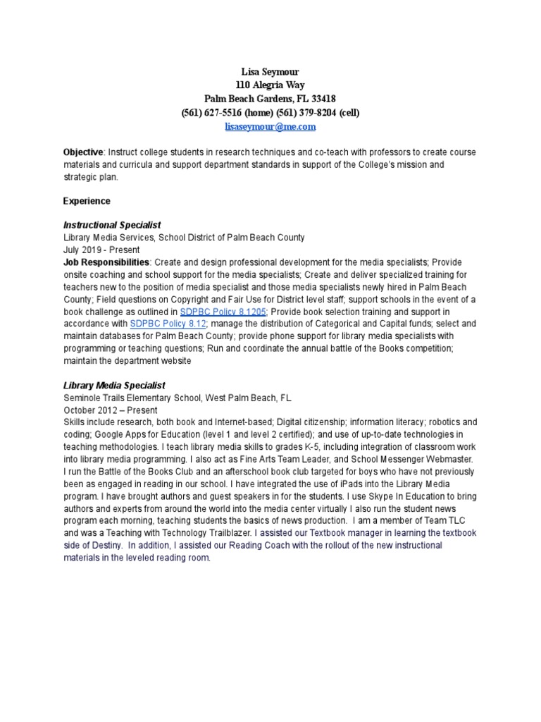 Lisa Seymour - Resume | PDF | Libraries | Schools