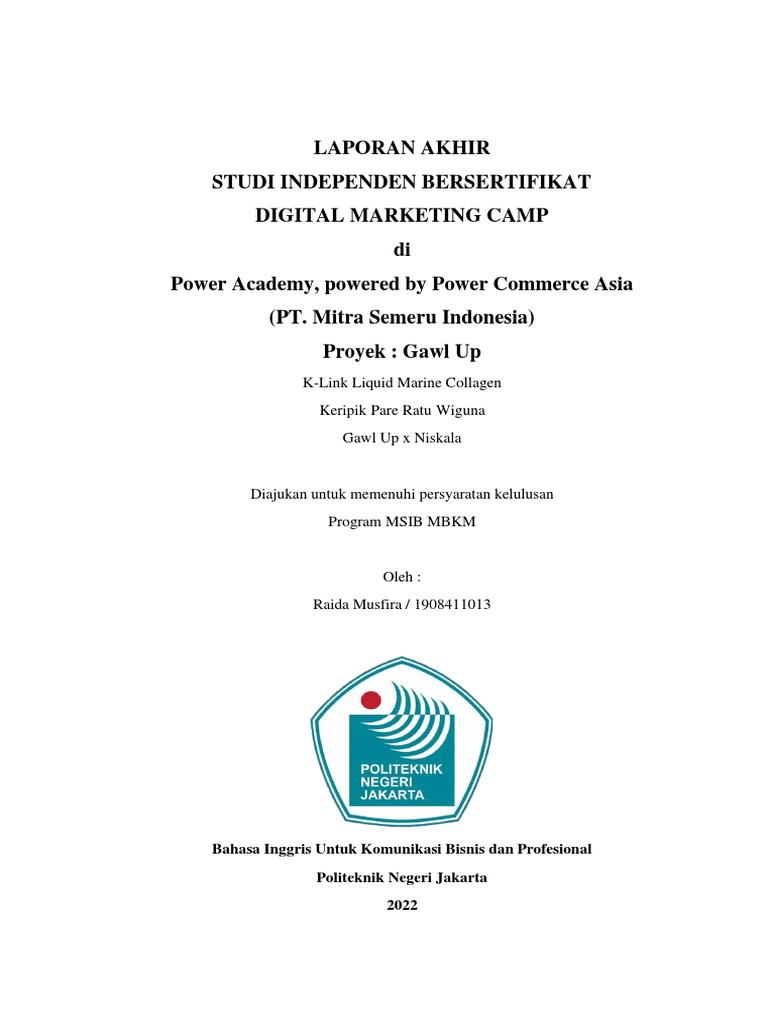 Laporan Studi Independen Kampus Merdeka Raida Musfira | PDF
