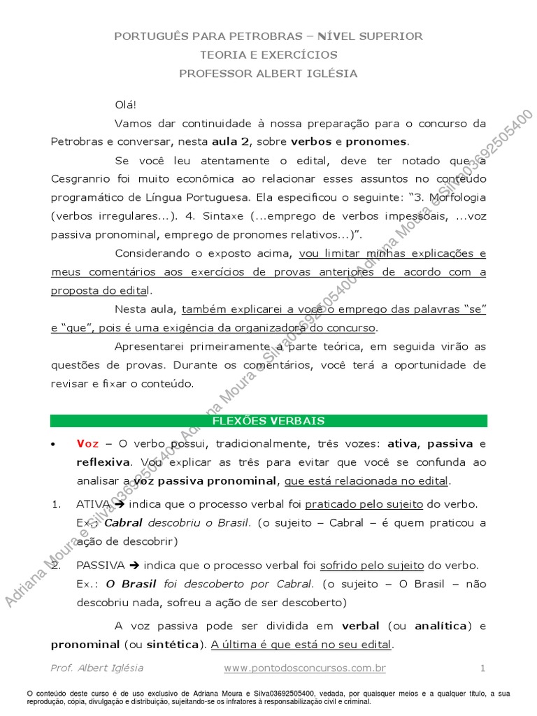 Portugues Petrobras Aula02 PDF | PDF | Pronome | Assunto (gramática)
