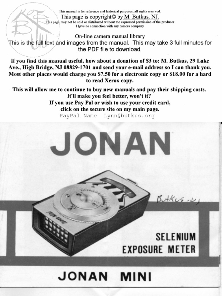 Jonan Mini Meter | PDF | Film Speed | Exposure (Photography)