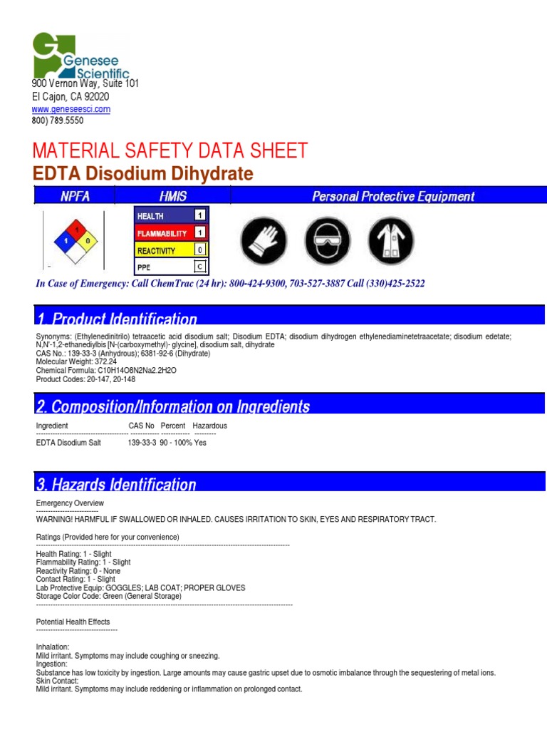 Edta MSDS PDF | PDF | Personal Protective Equipment | Chemical Substances