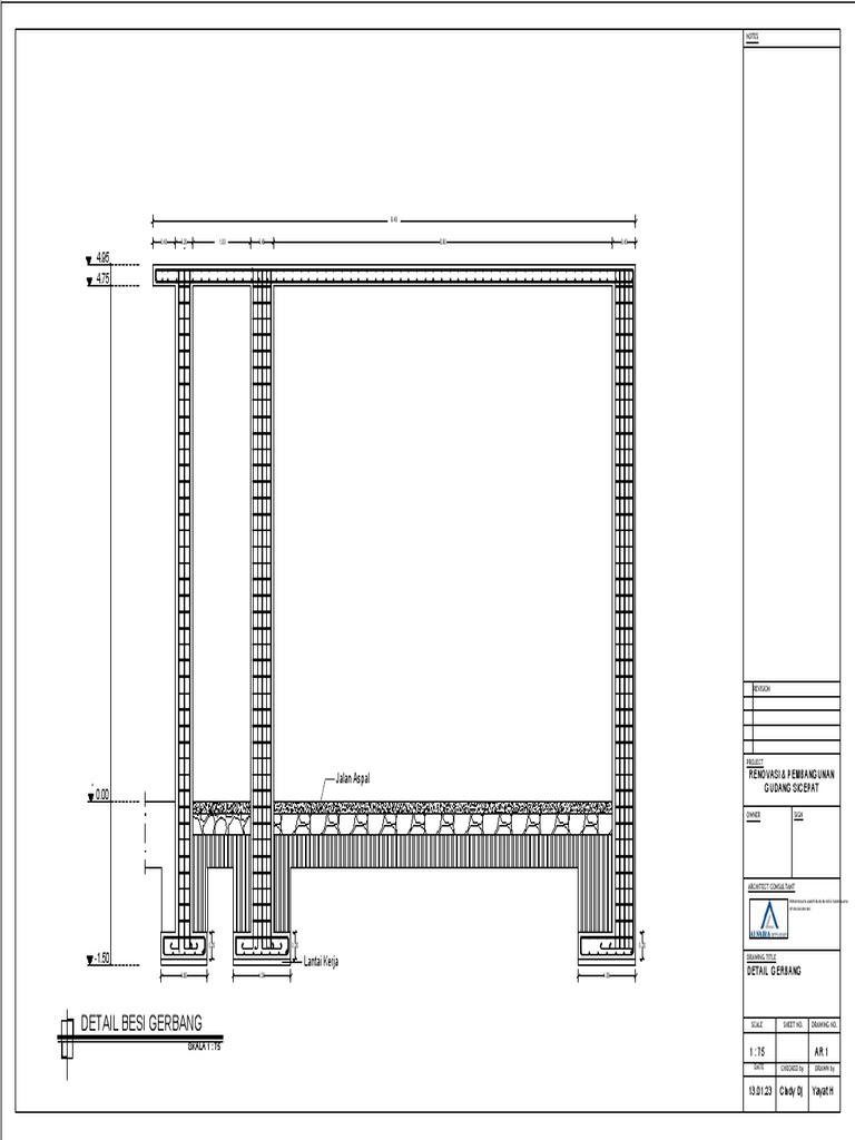 Detail Drawing of a Metal Gate with Dimensions and Notes for Renovation ...