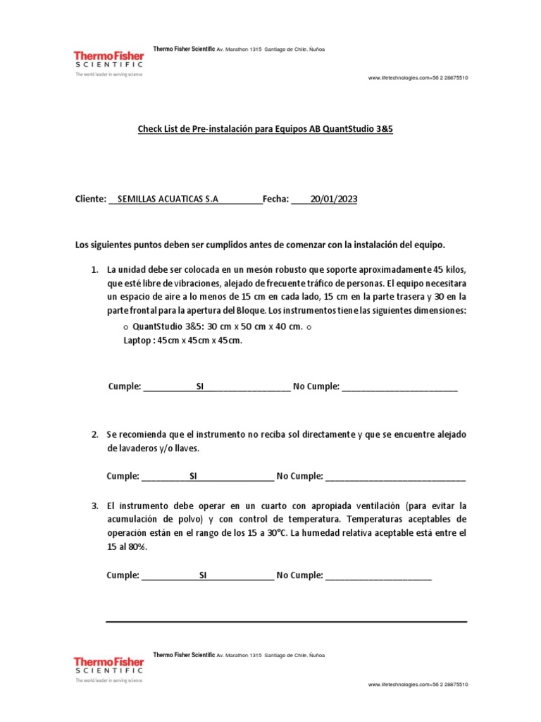 CheckList Preinstalacion QUANT STUDIO | PDF | Transmisión de datos ...
