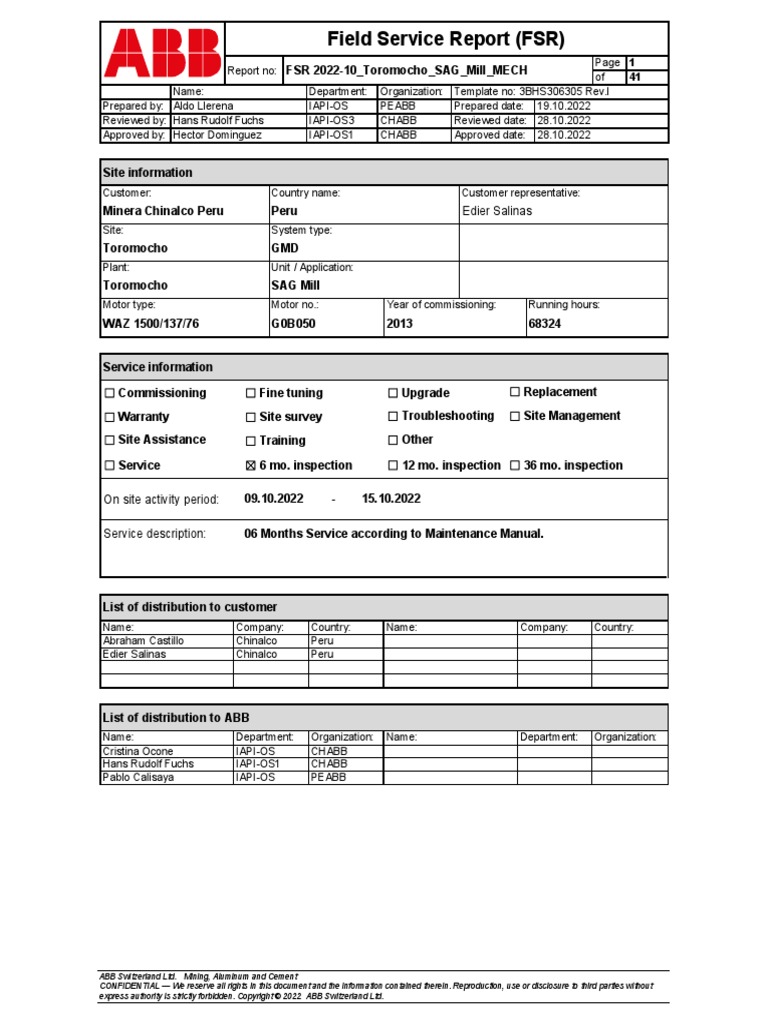FSR 2022 10 Toromocho SAG Mech Rev PDF | PDF | Electric Motor ...