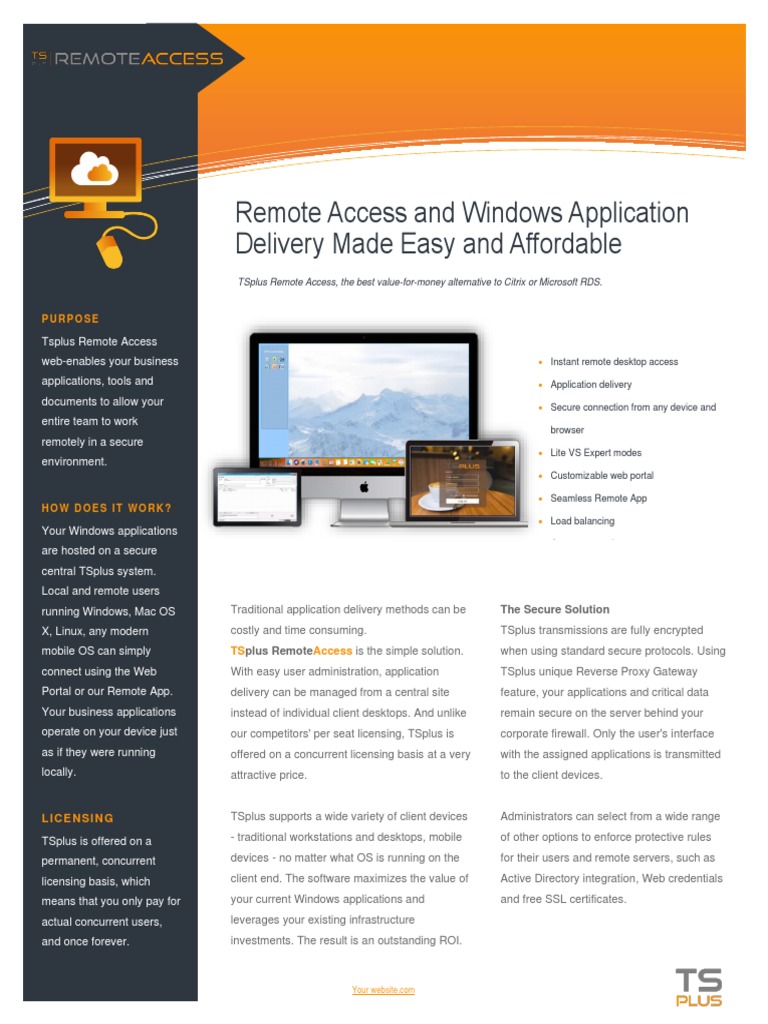 TSplus Datasheet | PDF | Remote Desktop Services | Application Software