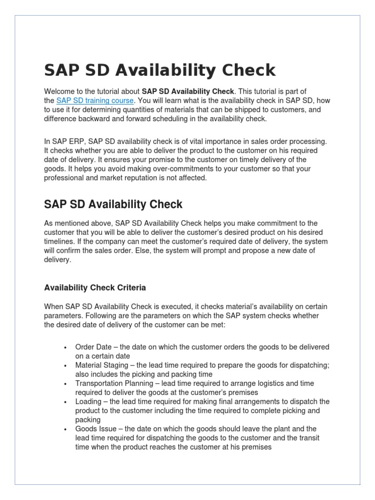 Sap SD Availability Check PDF | PDF | Sales | Warehouse