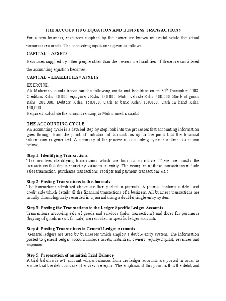 Accounting Equation and Business Transactions | PDF | Debits And ...