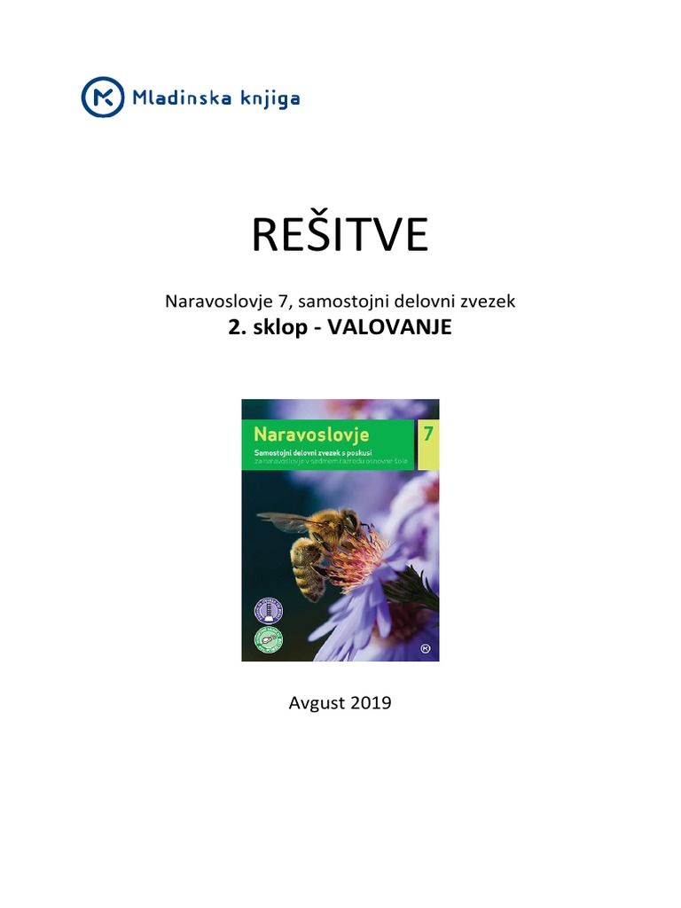 Rešitve Nalog Naravoslovje 7 SDZ 2 VALOVANJE | PDF