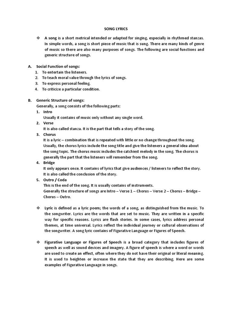 Song Lyrics | PDF | Song Structure | Songs