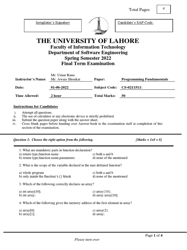 Final PF Question | Download Free PDF | Parameter (Computer Programming) | Pointer (Computer ...