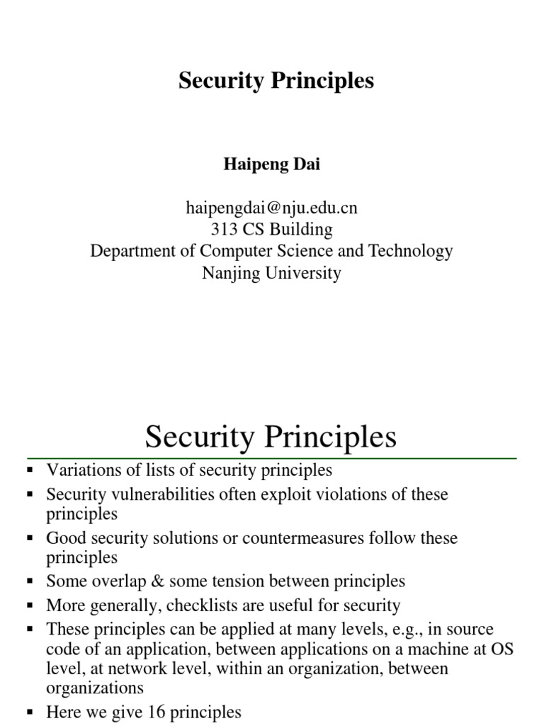 02HaipengDai SecurityPrinciple | PDF | Information Security | Security