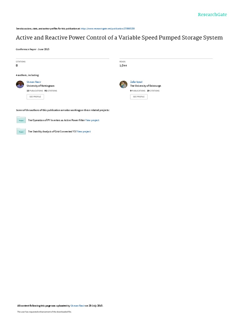Active and Reactive Power Control of A Variable Speed Pumped Storage System | PDF | Wind Power ...