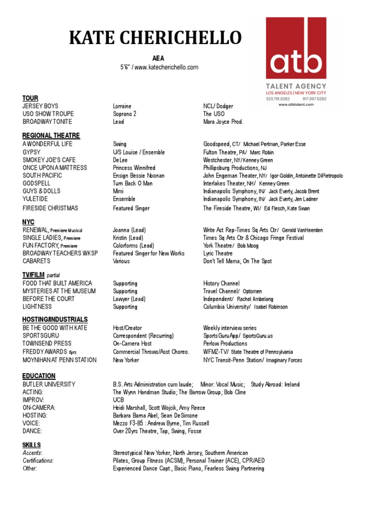 Broadway Resume of Kate Cherichello | PDF | Theatre | Broadway Theatre
