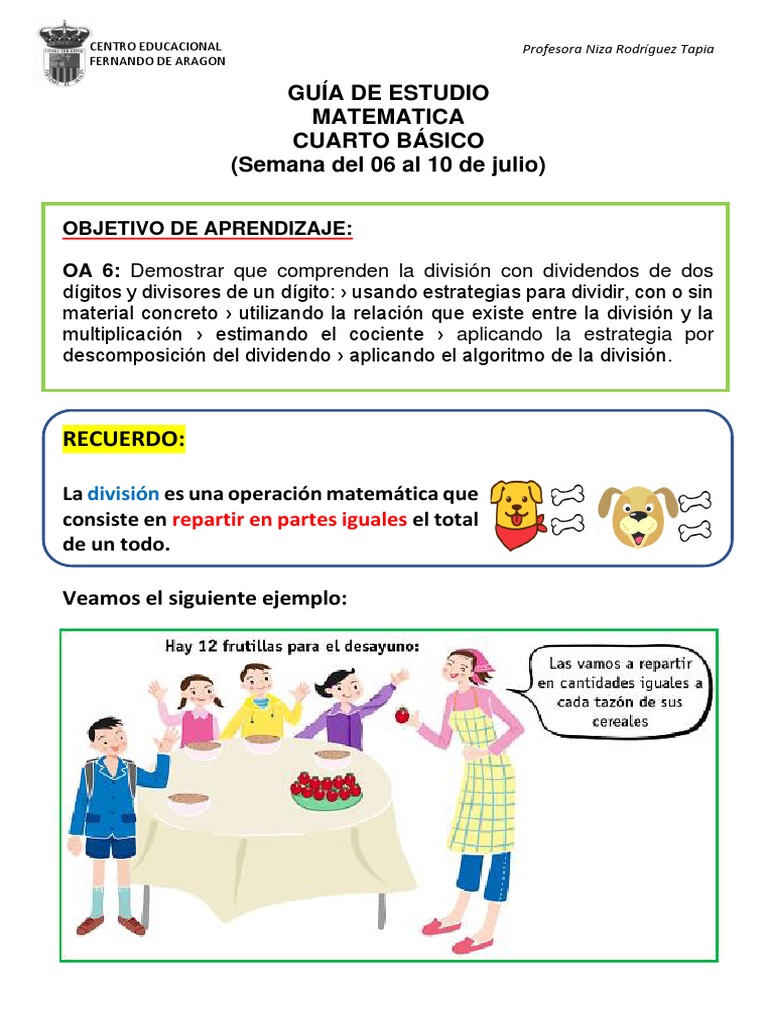Guía de División para Cuarto Básico | PDF | División (Matemáticas ...