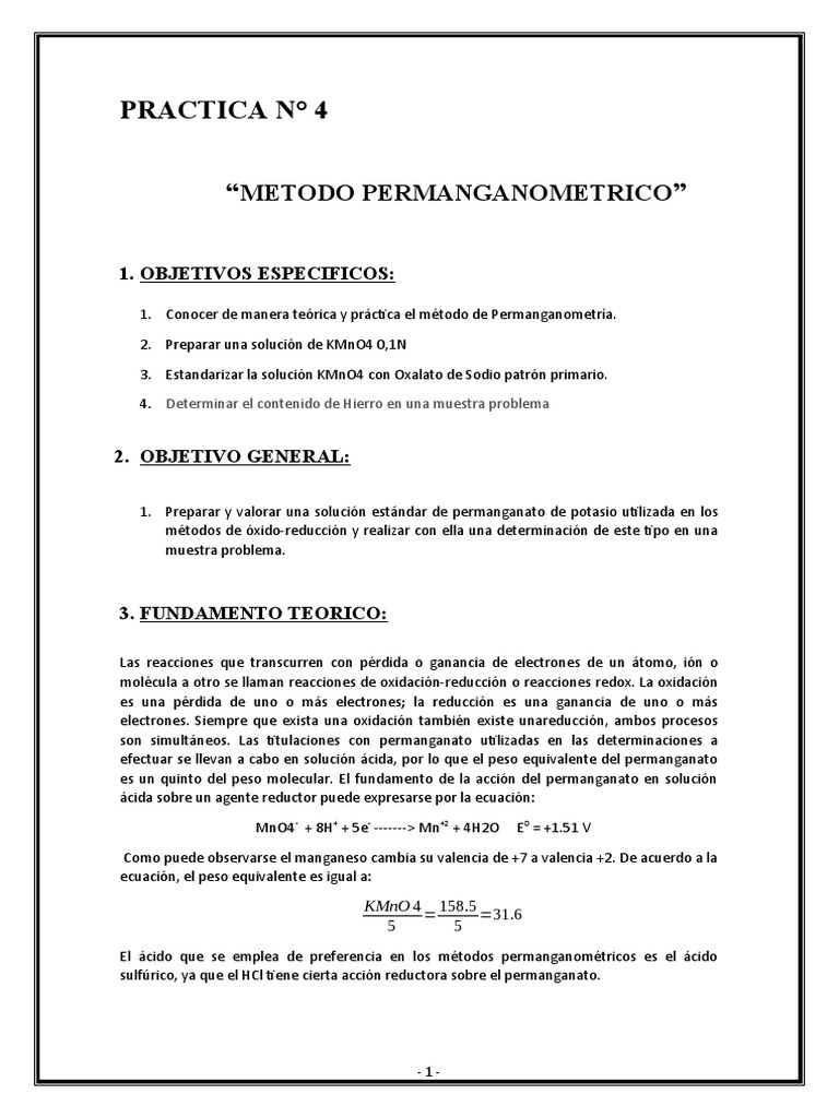 PRACTICA N 4 Analitica | PDF | Redox | Compuestos químicos