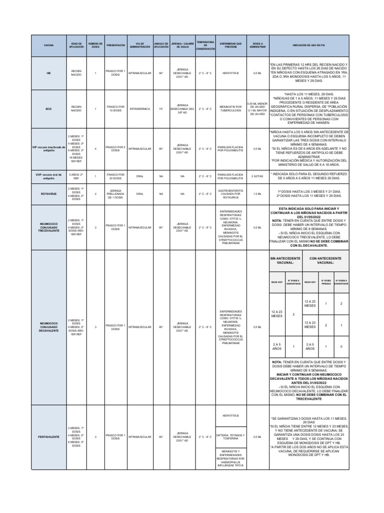 2022 - 08 - 29 Esquema de Vacunación Pai | PDF | Inmunología | Vacunación