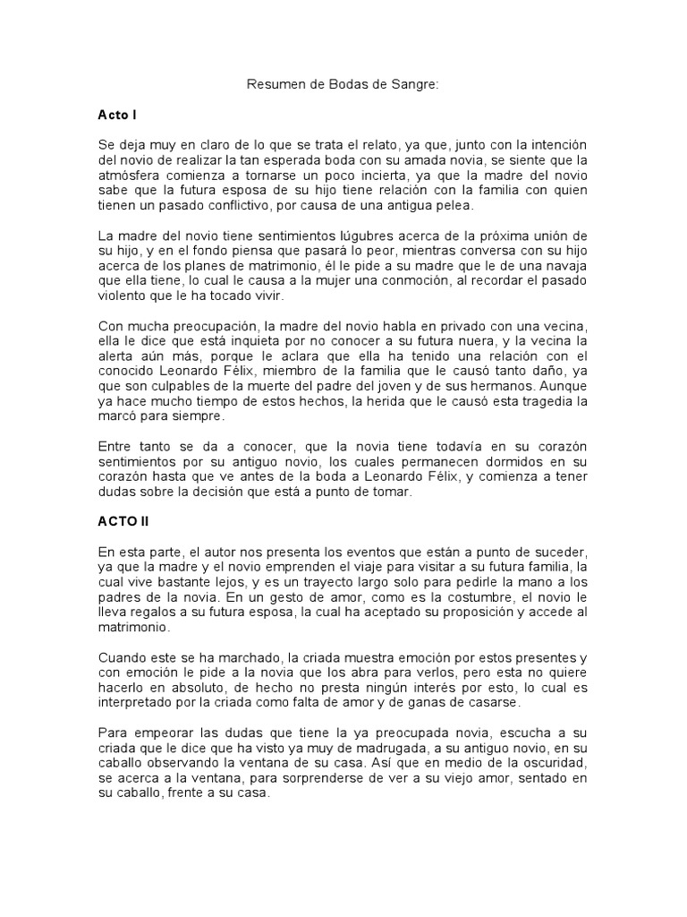 Resumen de Bodas de Sangre de Lorca | PDF