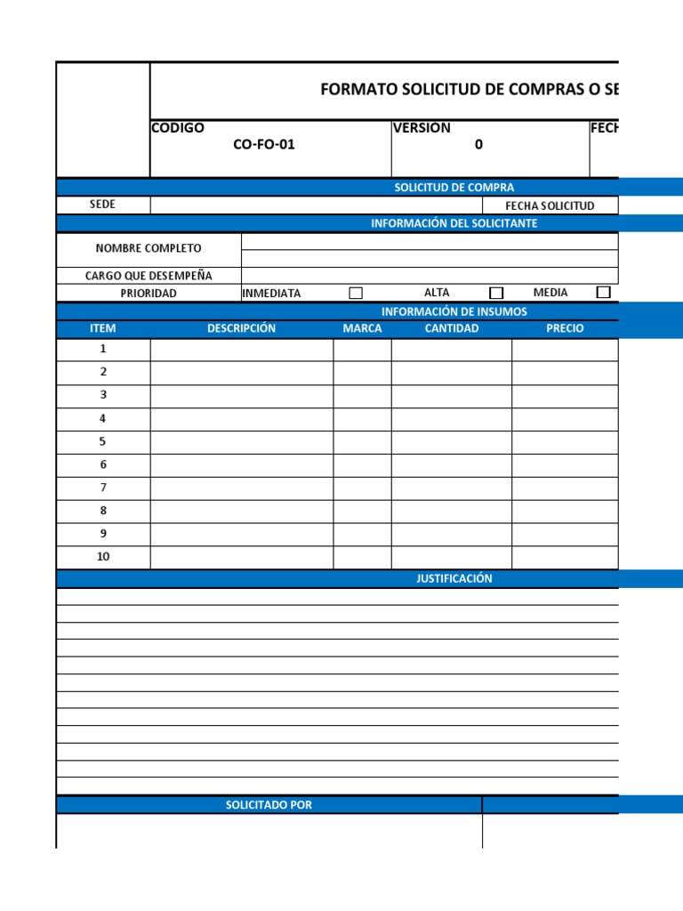 Co-Fo-01 Formato Solicitud de Compra | PDF