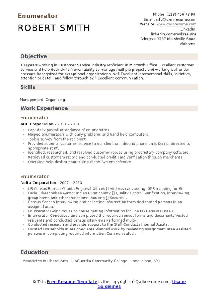 Enumerator Resume | PDF | Census | Information Technology