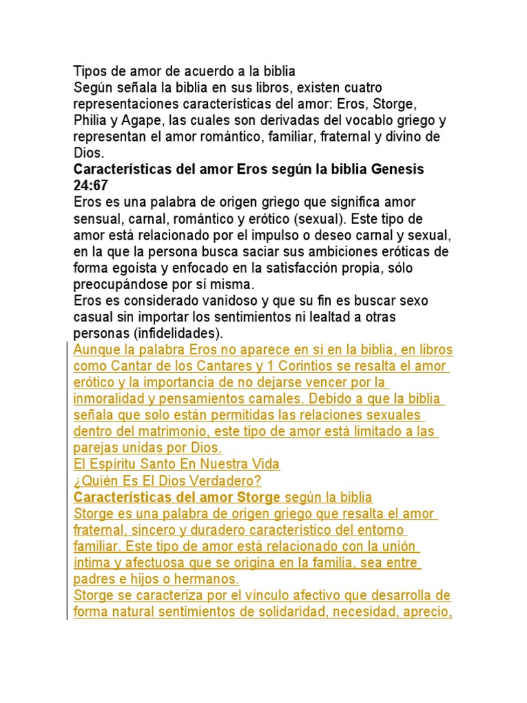 Tipos de Amor de Acuerdo A La Biblia | PDF | Amor | Relaciones íntimas