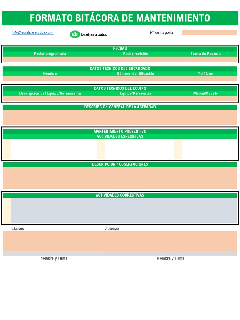 Bitacora Mantenimiento | PDF