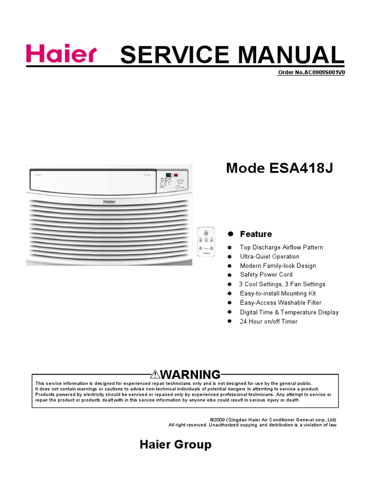 Haier Esa418 Air Conditioner | PDF | Ac Power Plugs And Sockets | Air ...