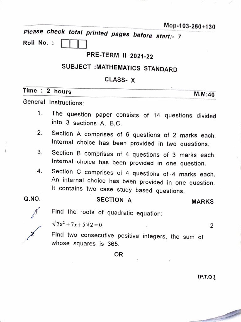 Pre Board of Kendriya Vidyalaya PDF | PDF | Angle | Circle