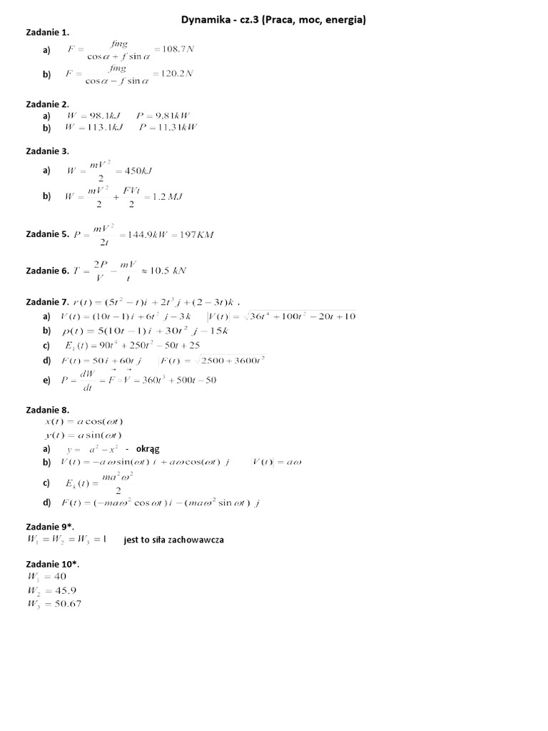 Dynamika cz.3 - Odpowiedzi | PDF