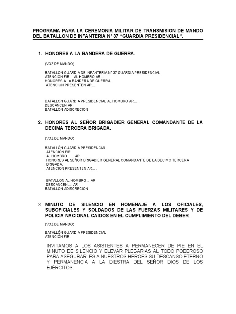 Ceremonia de Transmisión de Mando 37° Batallón | PDF | Oficial general | Comandante