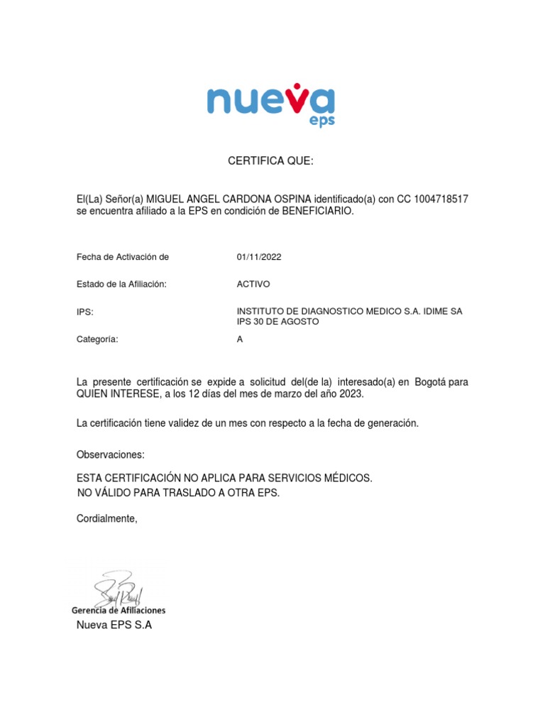 Certificado Eps | PDF