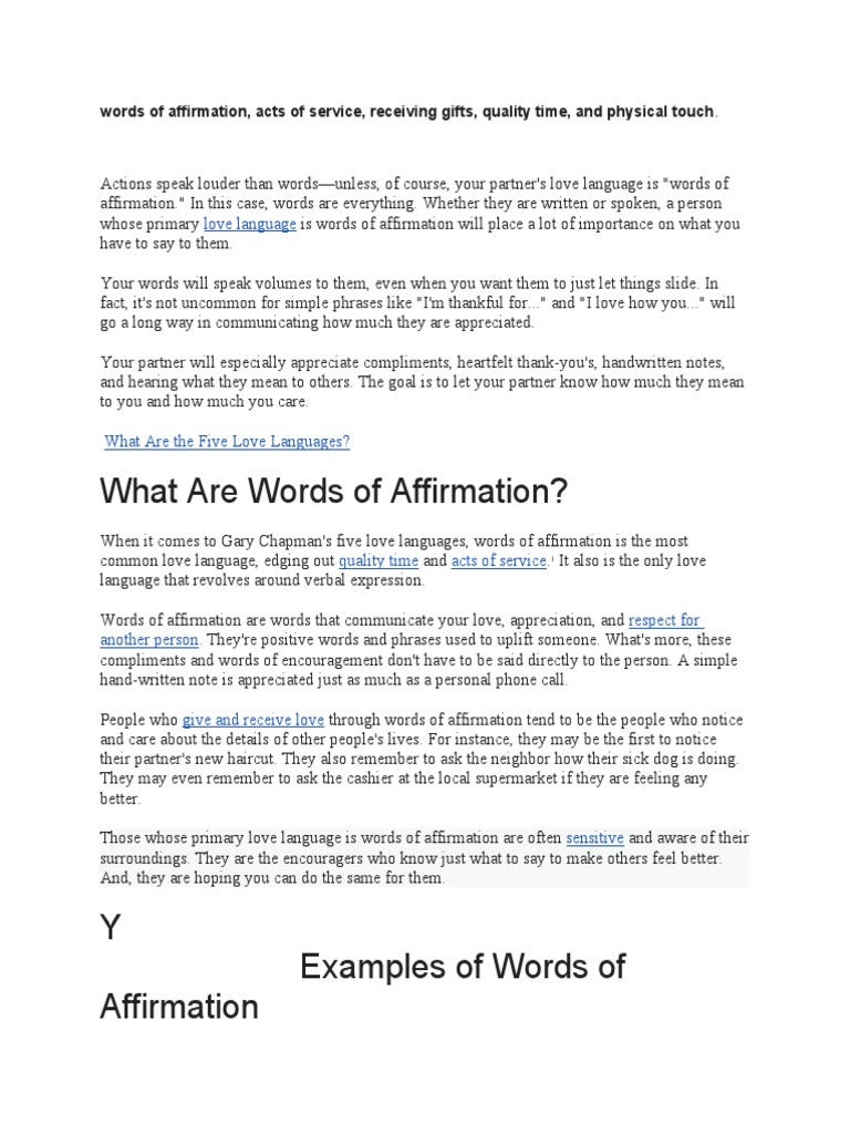 Words of Affirmation | PDF